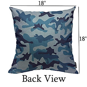 Mugod Blue Camouflage Throw Pillow Cover Sea Water Camouflage Seamless Pattern Decorative Square Pillow Case for Home Bedroom Living Room Cushion Cover 18x18 Inch