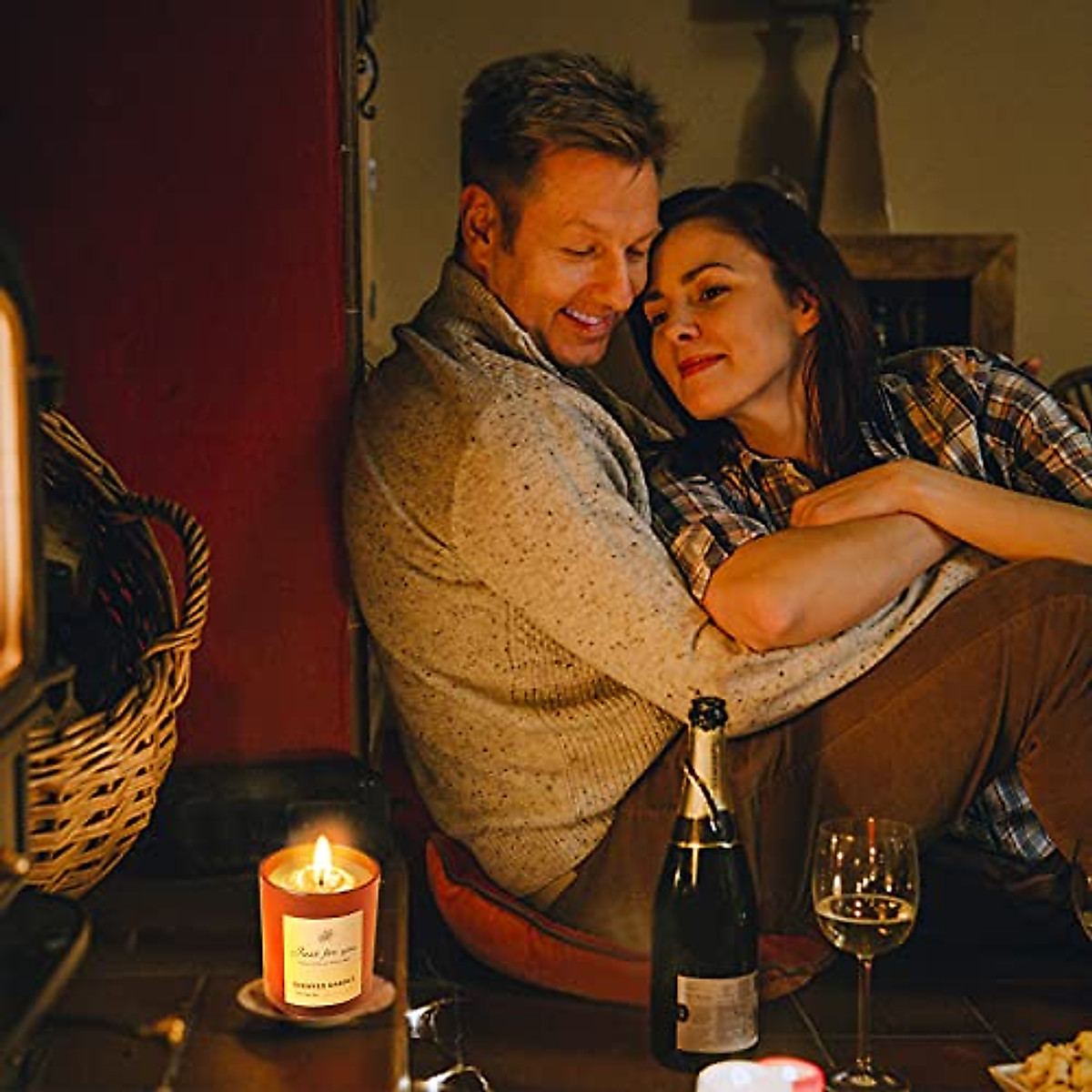 CONNOO 15 Pack 7 oz Amber Glass Candle Jars with Bamboo Lids for Making Candles, Empty Candle Container Tins with Carving Lids and Labels, Bulk Candle Tins