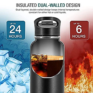 Dione Water Bottle 40 oz. Flask Double Wall Stainless Steel & Vacuum Insulated (Black) Sport Hydro Container (Standard Mouth/Leak Proof/BPA Free Cap), (MB000315)