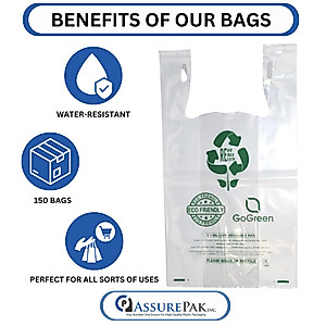 Eco Friendly Thick Reusable T-Shirt Bags - 1/6 BBL - 11.5"X6.5"X21" - 150 Bags - 4.0 Mil - 101 Mic - Clear