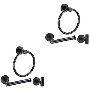 Angoily 6 Pcs Towel Ring Set Steel Towel Rod Wall Mounted Hooks Paper Towel Wall Hange Bath Towel Set Black Toilet Paper Stand Black Towel Ring Wall-Mounted Towel Ring Paper Towel Holder