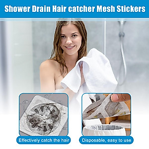 50PCS Pack,4"" X 4"" Disposable Shower Drain Cover Hair Catcher Shower Drain Mesh Stickers, Bathroom, Laundry, Bathtub, Kitchen, Sink, for Human and pet Hair, White