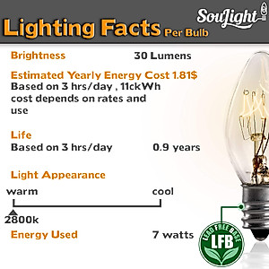 7 Watt Night Light Replacement Bulbs - 12 Pack Salt Lamps, Crystal Clear Glass,C7/7 Watt/120 V/45 Lumen,E12 Candelabra Base Incandescent Bulbs