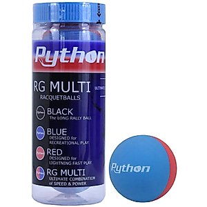 Python 3 Ball Can RG Multi Colored Racquetballs (Endorsed by Racquetball Legend Ruben Gonzalez!) (1-Can/Pack, 3-Balls)