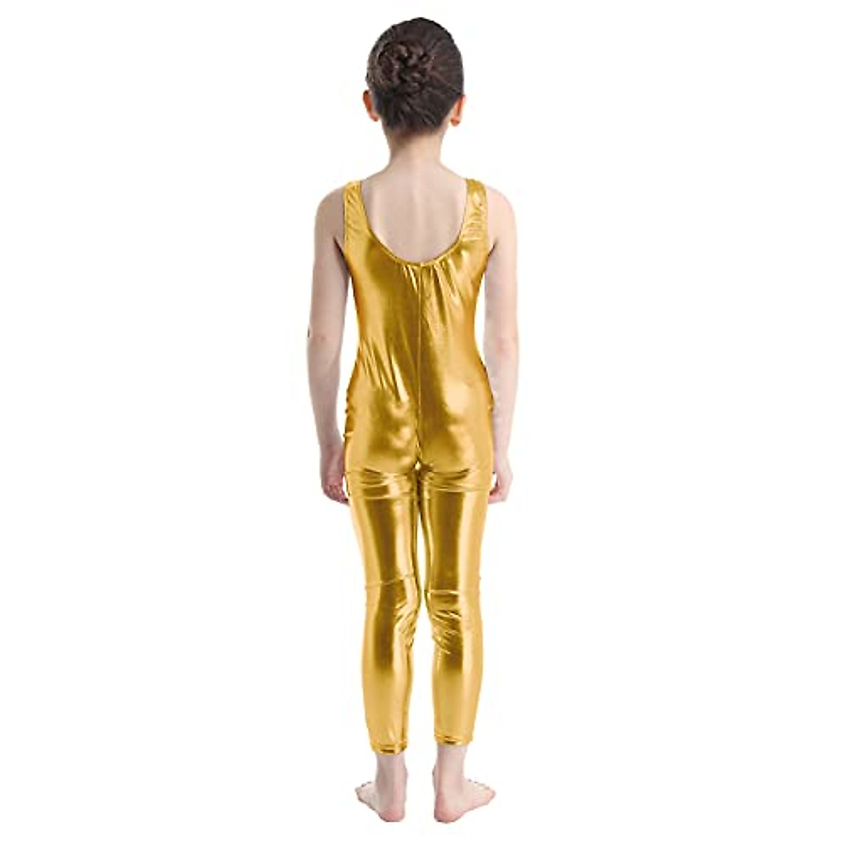 Manyakai Kids Girls Shiny Metallic Sleeveless Tank Unitard Ballet Dance Gymnastics Leotard Dancewear Gold 10-12 Years