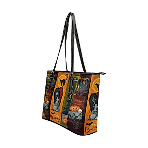 InterestPrint Women Handbags Shoulder Bags Tote PU Leather Handbags Halloween Spooky Party Decoration Banners