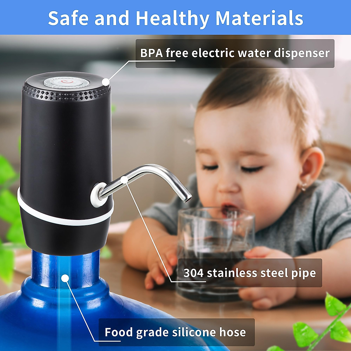 2 Pack Water Dispenser Pump for 5 Gallon Bottle, Electric Automatic Drinking Water Bottle Dispenser with Switch, Portable USB Charging Drinking Water Jug Pump for Camping, Kitchen, Home, Office