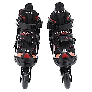 Children Triple Protection Roller Skates, Adjustable Inline Breathable Mesh Roller Skates Indoor Outdoor Kids Toy with Self‑Generating Light Wheel Girls Boys(Red S)