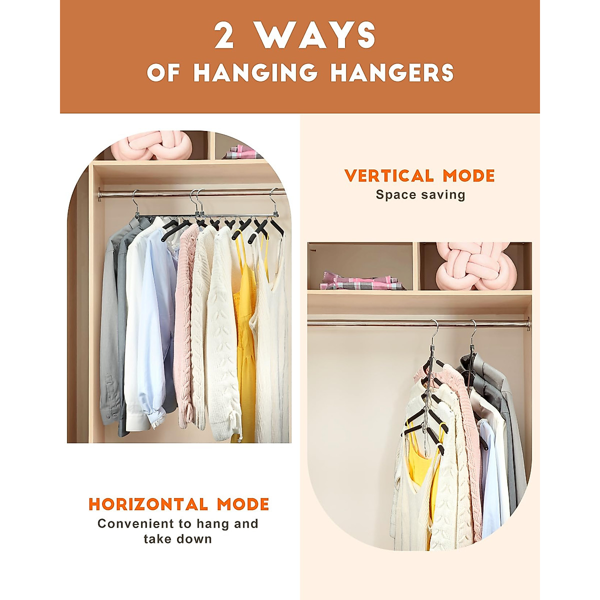 Space Saving Hangers for Clothes, HangerSapce Multi Layers Stainless Steel Shirt Hangers, 2 Pack Clothes Hangers Sapce Saving for Closet Organizers and Storage