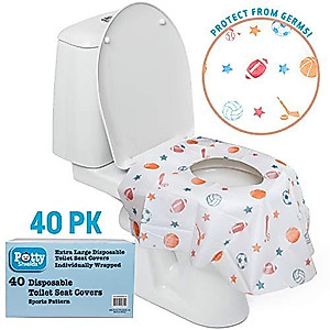 Disposable Toilet Seat Covers for Kids & Adults, 40 Pack - Protect from Public Toilet Germs While Potty Training & More - Extra Large, Waterproof, Portable, Individually Wrapped - Blue/Sports