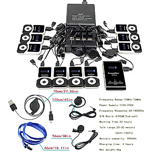 EXMAX® EX-100 Wireless Tour Guide System Microphone Earphone Assisted Listening for Church Translation Private Silent Conference Travel City Tour (1 Transmitter 10 Receivers 16-port USB Charging Base)