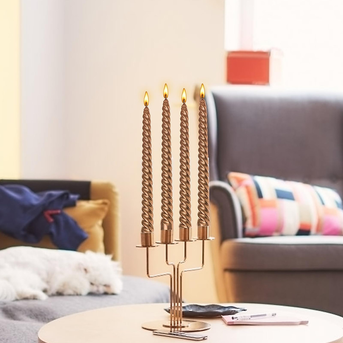 Berkebun10 inch Spiral Bronze Candles-Set of 4 - Metallic Taper Spiral Candle -Tall Candlesticks, Home Dinner, Party, Wedding, Halloween,Christmas Candles (4, Bronze, 10inch)