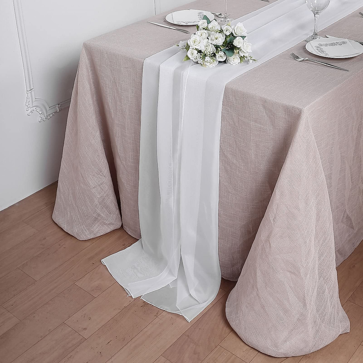 TABLECLOTHSFACTORY 22" x 80" White Premium Chiffon Table Runner for Weddings Party Banquets Decor Fit Rectangle and Round Table