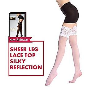 G&Y Thigh High Stockings with Silicone - 15D Sheer Lace Top Nylon Stay Up Pantyhose for Women