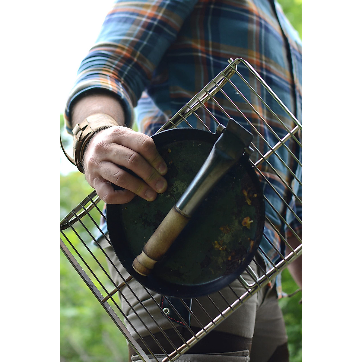 Stabilotherm JÄGARSTEKPANNA Original XL Carbon Steel Frying Pan with Foldable Steel Pipe Handle, for Outdoor Indoor Cooking, Camping