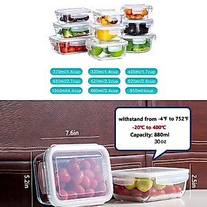 Bayco Glass Storage Containers with Lids, 9 Sets & 8 Sets Glass Meal Prep Containers Airtight, Glass Food Storage Containers, Glass Containers for Food Storage with Lids - BPA-Free & Leak Proof