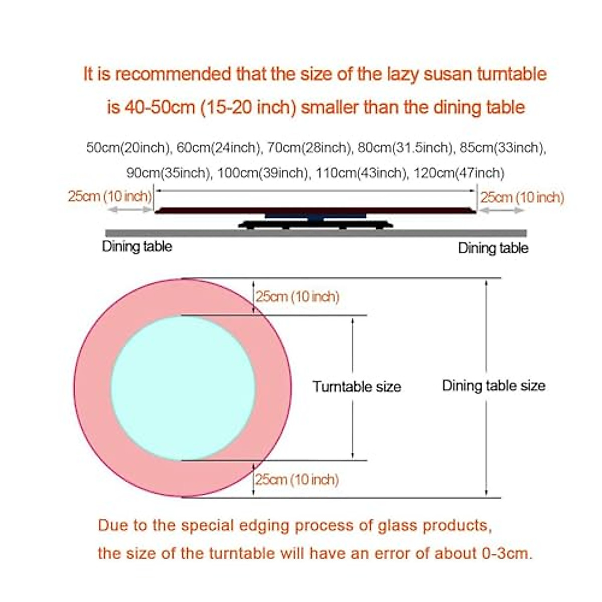 Large Dining Table Turntable, Round Clear Tempered Glass Lazy Susan Rotating Turntable Tray, for Banquets Party Family Dinners Large Swivel Serving Plate ( Color : Clear , Size : 50cm (20inch) )