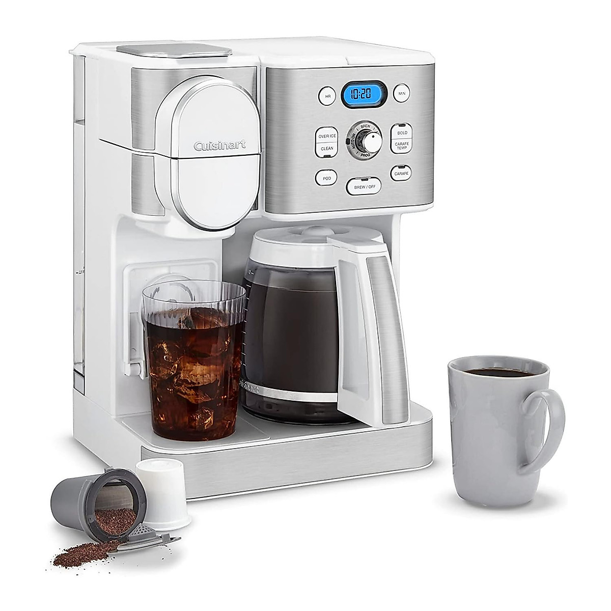 Cuisinart SS-16W Stainless Steel Coffee Maker (White) - 25% Faster Brewing, Combo Coffee Center for Rich Coffee Bundle with Italian Roast Single-Serve K-Cup Pods, and Brewer Cleaning Cups (3 Items)