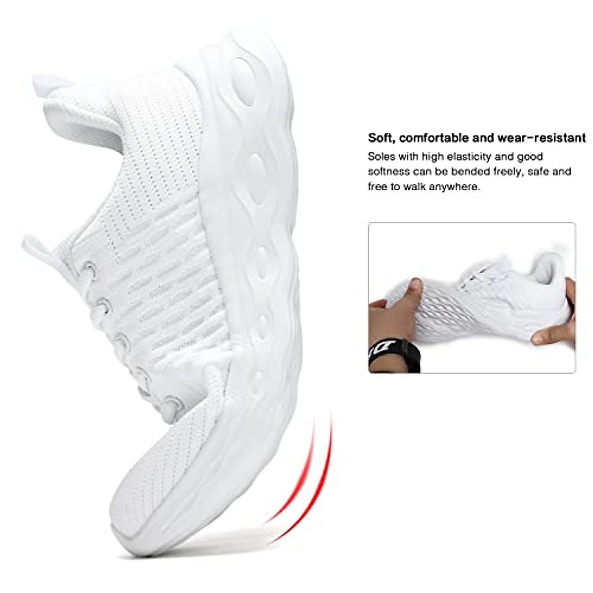 Kvovzo Womens Lace up Tennis Shoes Non Slip Lightweight Work Gym Shoes Ladies Walking Running Sport Sneakers White