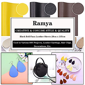 RAGAN Solid Color Faux Leather Sheets( 7.8 "X 53" ), Leather Fabric is Perfect for Leather Earrings and DIY Projects (Black)