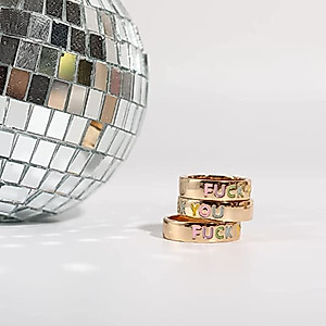 COLORFUL BLING Fuck You Ring Y2k Gold Plated Enamel Stackable Knuckle Joint Ring for Women Inspirational Middle Finger Tail Band Ring Personality Jewelry Gifts-SIZE 7