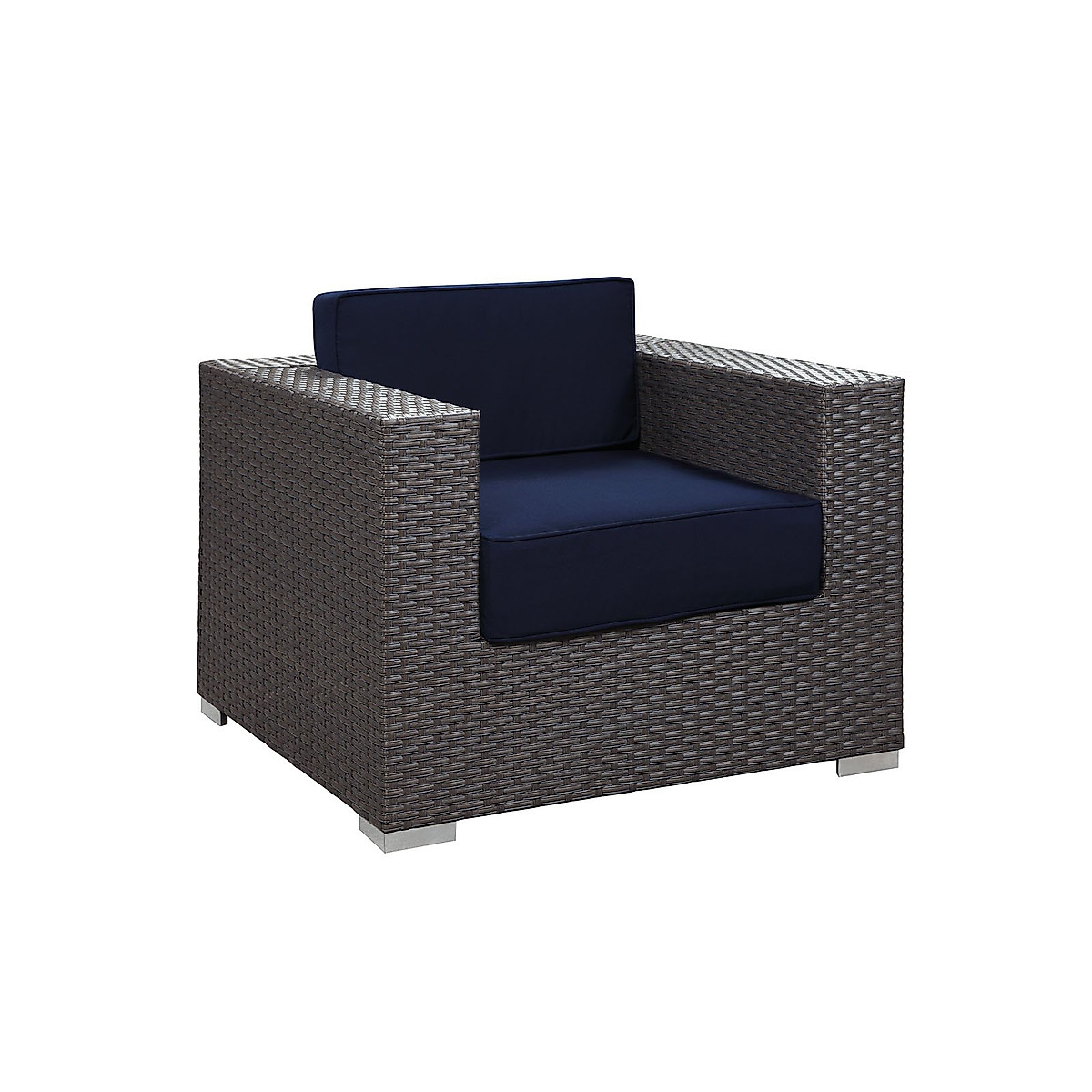Modway Sojourn Wicker Rattan Outdoor Patio Sunbrella Fabric Armchair in Canvas Navy