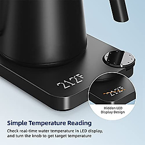 Gooseneck Electric Kettle, 0.9L Electric Tea Kettle with Temperature Control & Holding, 1200w Fast Boiling Hot Water Kettle, Stainless Steel Pour-Over Kettle for Coffee & Tea, Auto Shut off