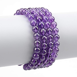 LPBeads 100PCS 8mm Natural Amethyst Beads Gemstone Round Loose Beads for Jewelry Making with Purple Stretch Cord