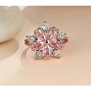 Awmnjtmgpw 925 Sterling Silver Romantic Flower Zircon Ring Fashion Pink Diamond Set Cherry Blossom Ring Women's Fashion Wedding Engagement Ring Size 6-10 (Size 7)