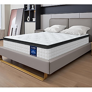 G LAXIA 12 Inch White Queen Spring Mattress,Medium Firm with Gel Memory Foam,Individually Pocketed Coil,Fiberglass-Free Fire Retardant CertiPUR-US Certified,80"*60"*12"