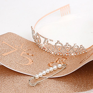 CIEHER 75th Birthday Gift Set - Crown, Sash, Pearl Pin, Decorations and Party Supplies for Women's Fabulous 75th Celebration