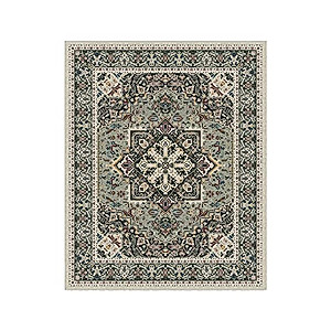 RUGGABLE Hendesi Heriz Washable Rug - Perfect Vintage Area Rug for Living Room Bedroom Kitchen - Pet & Child Friendly - Stain & Water Resistant - Sage 8'x10' (Standard Pad)