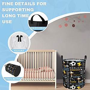 Custom Soccer Laundry Baskets,Personalized Laundry Hamper for Kids Boys Girls Adults,Collapsible Clothes Storage Organizer,16.5 X 13.8in