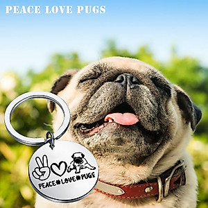 PLITI Pug Keychain Pug Dog Lover Gift Pug Owner Gift Pug Mom Gift Crazy Pug Lady Gift Peace Love Pugs Gift Pug Charm (peace love pugs ky)