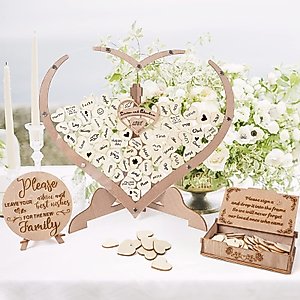 Wedding Guest Book Alternative, Rustic Wedding Book for Guests to Sign, Guest Book Frame with Hearts for Reception, Wedding Decorations, Graduation, Baby Shower (14.9" x14.3" x1.2", Wood Color)