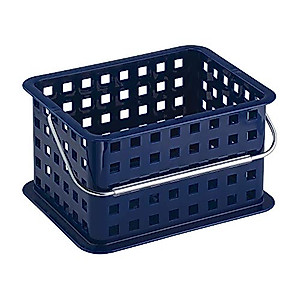 iDesign Spa BPA-Free Plastic Small Stackable Basket with Handle - 5.3" x 8.8" x 6.9", Navy