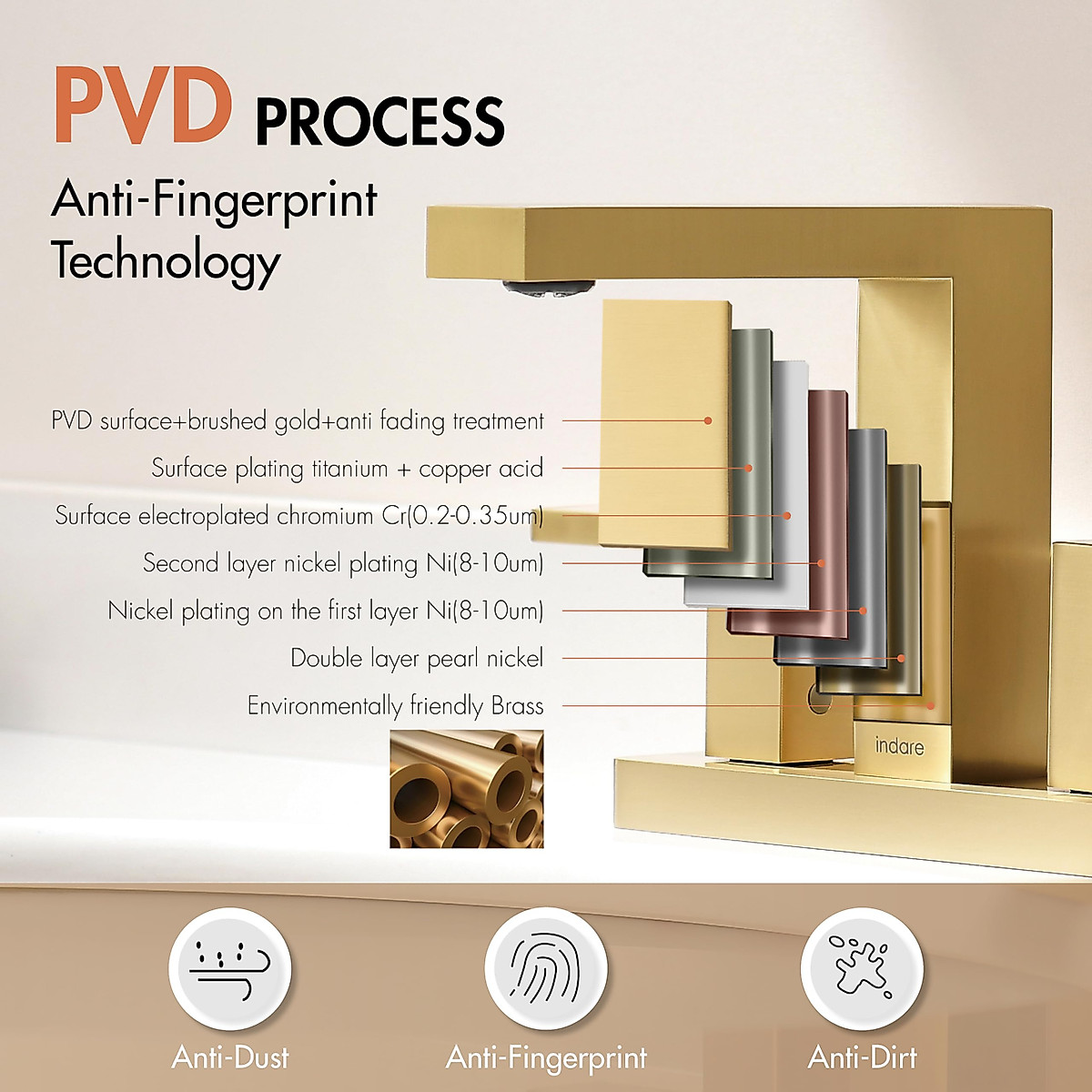 INDARE 2 Handle Centerset Bathroom Faucet， Gold Bathroom Faucets for Sink 3 Hole， 4-Inch Bathroom Sink Faucet， Bathroom Faucets with Pop-Up Drain & Supply Lines， Brushed Gold，110107-BG-1