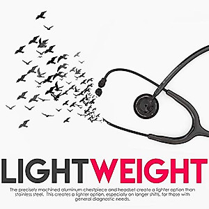 MDF Acoustica Lightweight Stethoscope for Doctors, Nurses, Students, Home Health Use, Adult, Dual Head, Black Tube, Black Chestpiece-Headset, MDF747XPBO