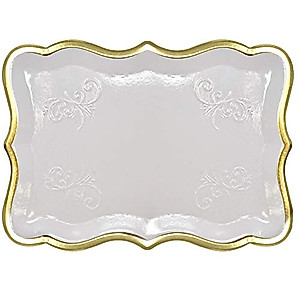 10 White Rectangle Trays with Gold Rim Border for Elegant Dessert Table Serving Parties 9" X 13" Heavy Duty Disposable Paper Cardboard for Platters, Cupcake Display, Birthday Party, Weddings Food Safe