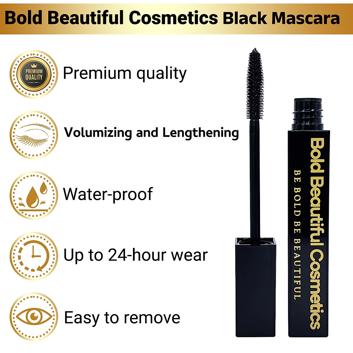 Black Mascara Volumizing and Lengthening by Bold Beautiful Cosmetics Define and Amplify Your Lashes All Day