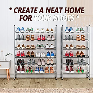 YIZAIJIA Shoe Rack Storage Organizer 6 Tier Expandable Metal Adjustable Shoe Shelf Free Standing Shoe Rack for Entryway Closet Doorway,Silver