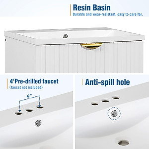 Appot WF311074AAK Modern 24-Inch Wall-Mounted Bathroom 2 Drawers, Bath Room Vanities with Ceramic Basin Sink (Faucet Not Included), White