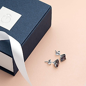 Peora Solid 14K White Gold 2.50 Carats Created Alexandrite Stud Earrings for Women, Color-Changing Solitaire Princess Cut 6mm, Friction Back