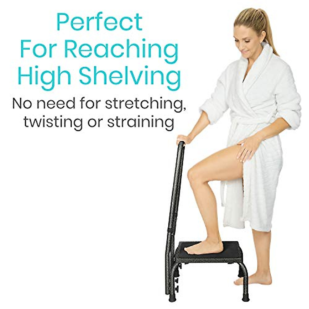 Vive Step Stool with Handle for Elderly and Adults - Bariatric Heavy Duty Footstool Riser for Kids - Platform with Handrail for Kitchen, Bedroom, Bathroom - Portable, Lightweight Step for Senior