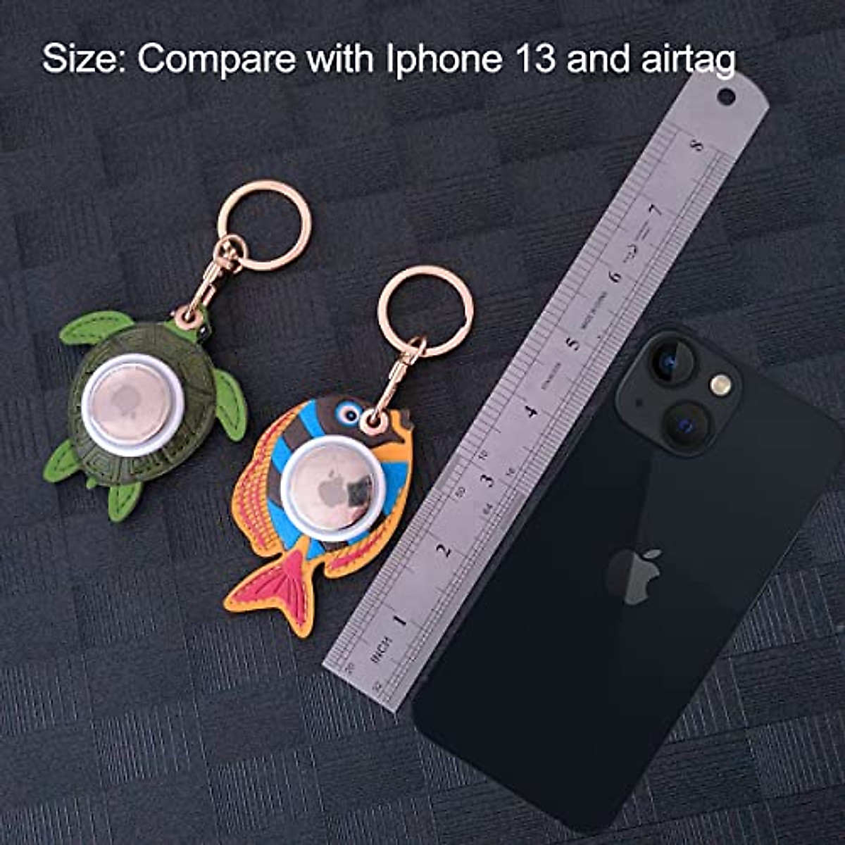 2 Pack Leather Airtag Keychain Case Holder, Cute Kawaii Accessories Suitable for Airtag (Fish-Turtle)