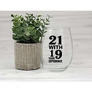 40th Birthday Gifts for Women and Men Wine Glass - Funny 21 with 19 Years of Experience Gift Idea for Mom Dad Husband Wife – 40 Year Old Party Supplies Decorations for Best Friend, Him, Her - 15oz