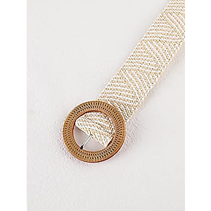 Verdusa Women's Round Buckle Elastic Straw Belts Boho Waist Belt Black White Beige 80