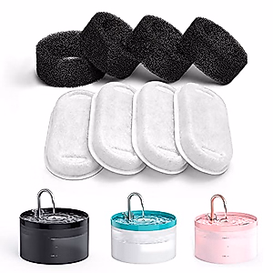 GIOTOHUN Cat Fountain Filters, 4 Pieces Filters + 4 Pieces Foam Filters for Cat Fountains, Filtering Hair (Sponge), Triple Filtering (Filter), Suitable for H1