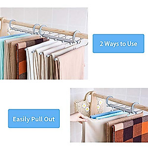 SOSOPIN 2 Pack Pants Hangers Space Saving Non-Slip Clothes Organizer 5 Layered Pants Rack for Scarf Jeans (Grey, 6 Pcs)