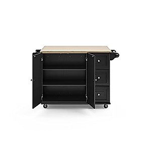 Homestyles Dolly Madison Kitchen Cart with Wood Top and Drop Leaf Breakfast Bar, Rolling Mobile Kitchen Island with Storage and Towel Rack, 54 Inch Width, Black